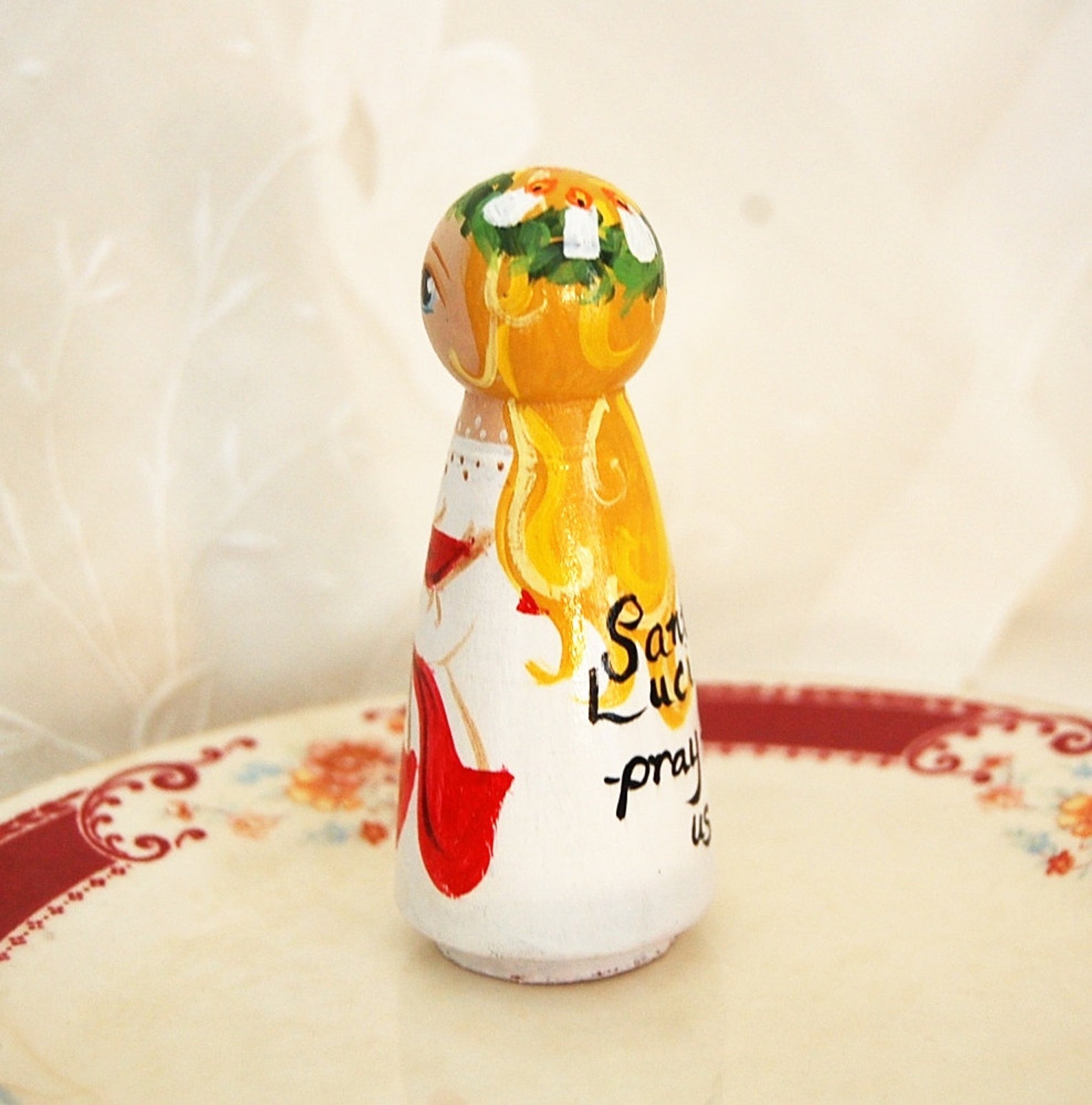 Santa Lucia or Saint Lucy Peg Doll - Catholic Wooden Toy - Made to ...