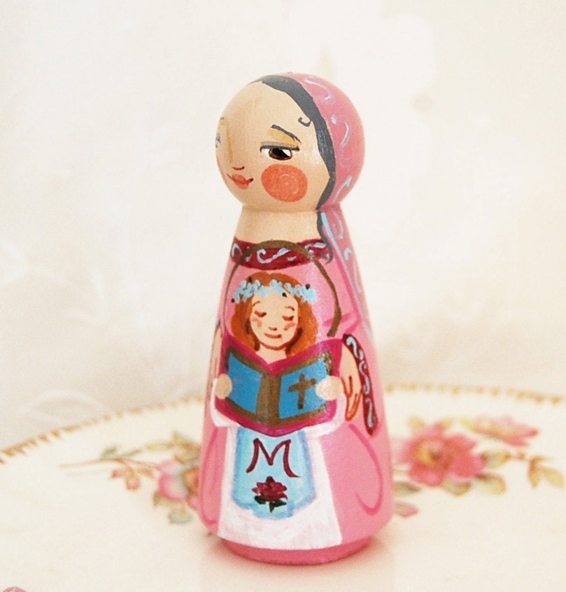 Saint Anne or Hannah Catholic Saint Doll - Wooden Toy - Made to Order ...