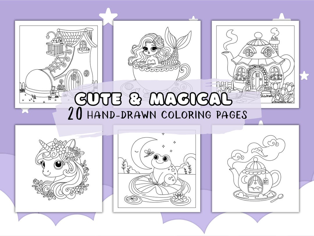 20 Hand-drawn Cute and Magical Coloring Pages| Cute Fantasy Creatures ...