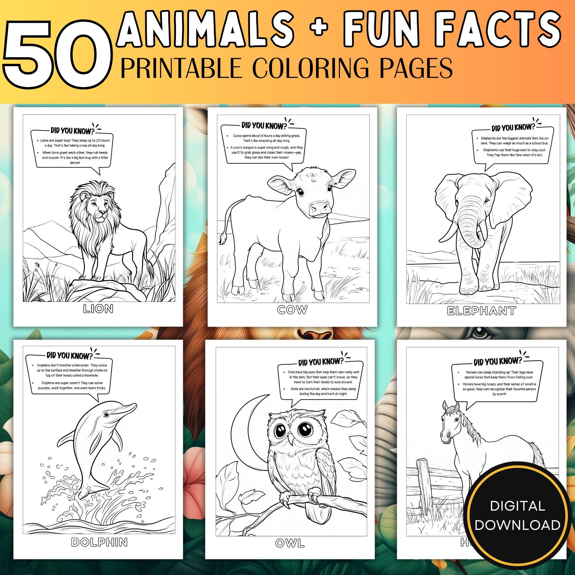 50 Animals Coloring Pages | Fun Educational Printables for Kids | Learn ...