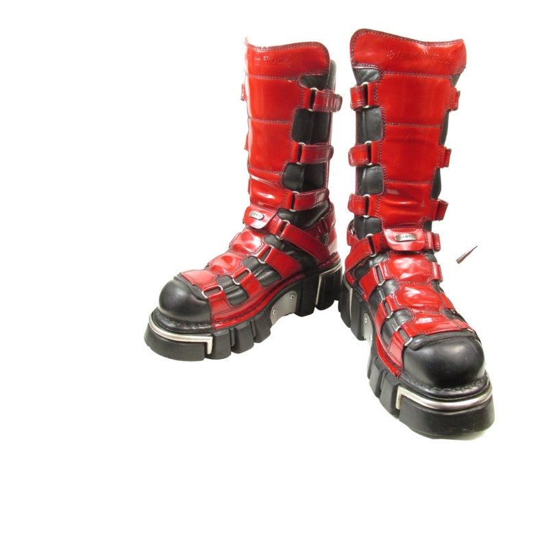 Vintage 1990s New Rock Black Leather and Red Patent Leather - Etsy