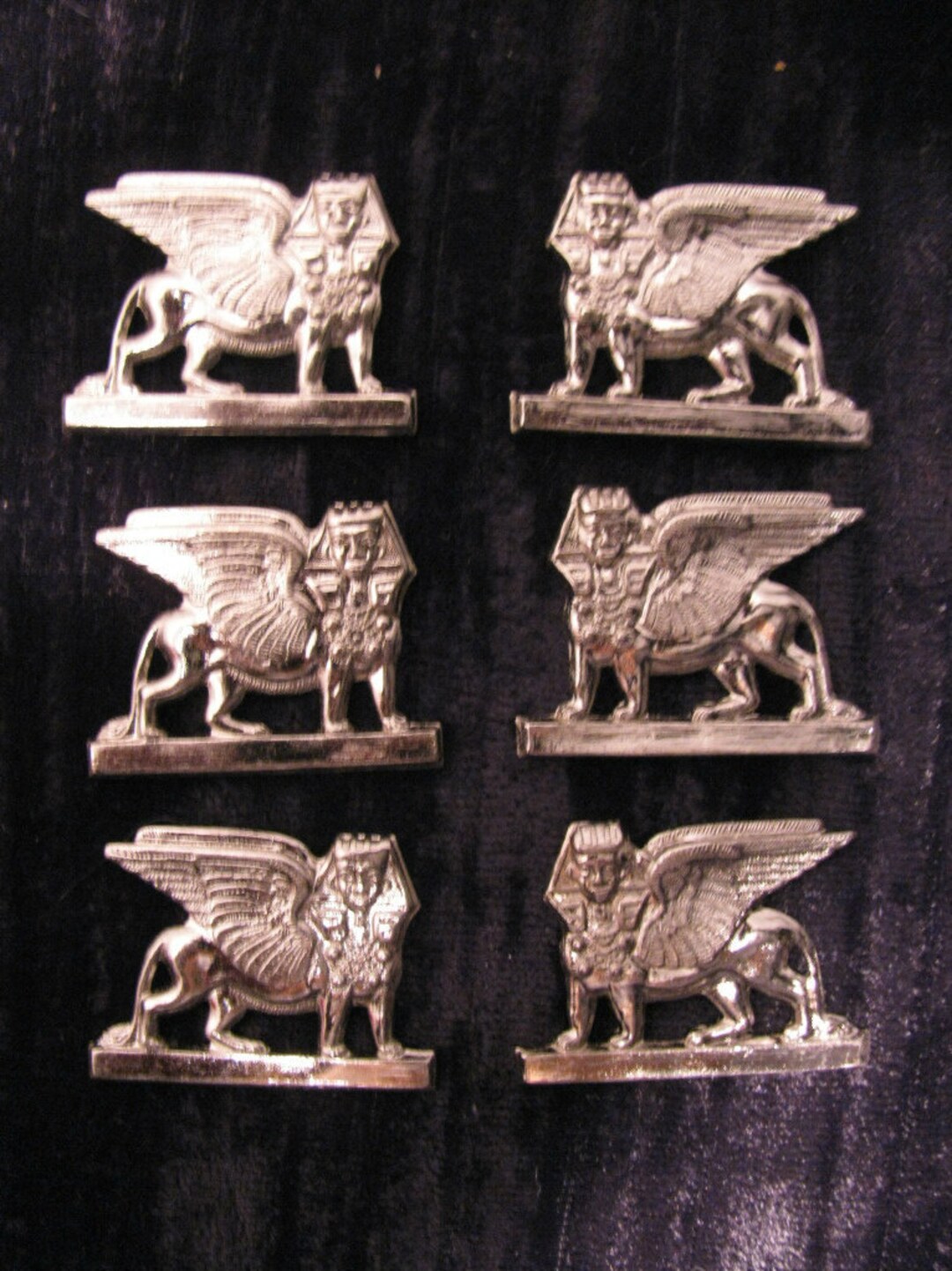 6 Pcs Egyptian Sphinx Metal Jewelry Stampings Six Pieces Chrome Silver ...
