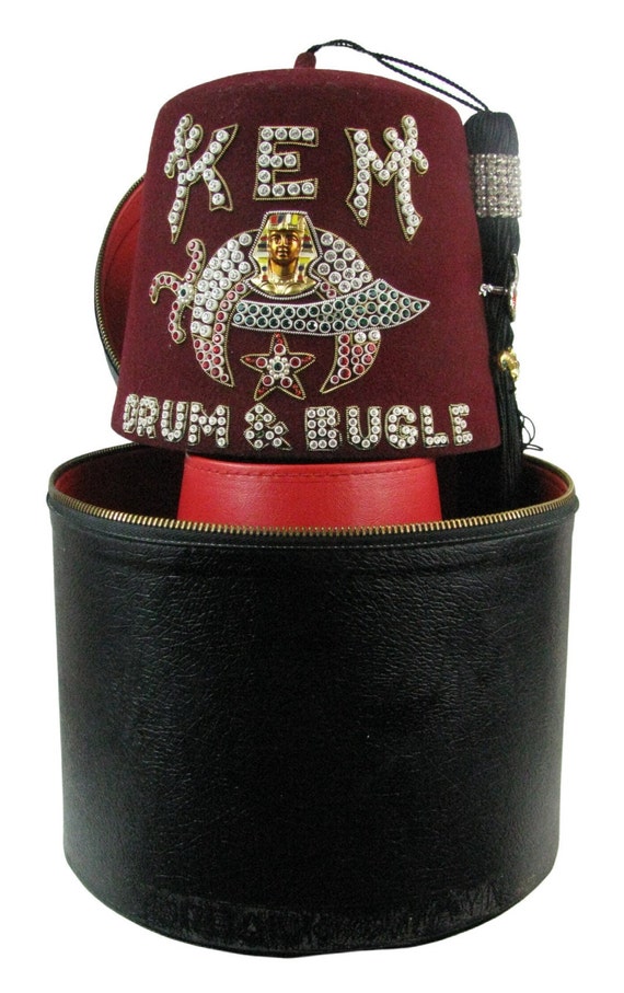 Vintage Shriners Fez KEM Drum and Bugle Hat Ornate Ma… - Gem