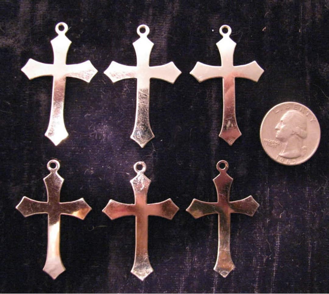 6 Pcs Silver Cross Pendant Six Pieces 1 1/2 Inch Tall Chrome Silver ...