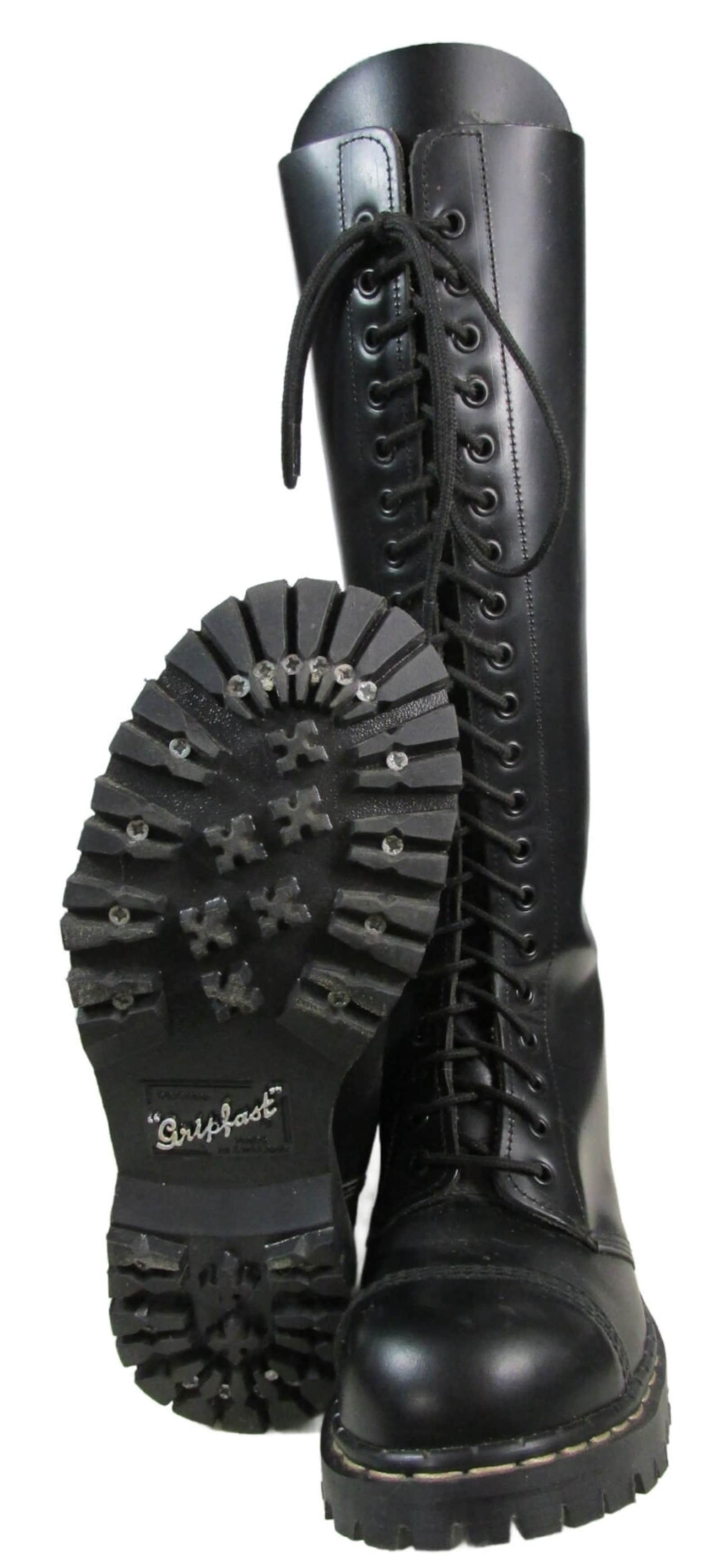 Vintage 90s Gripfast Boots Black Leather Knee High 20 Eye Steel Toe ...