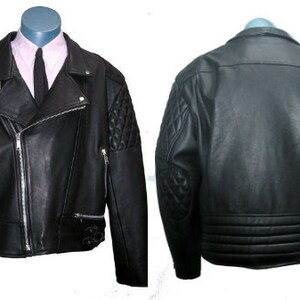 Vintage English Rocker Style Motorcycle Jacket Mens Black Leather ...
