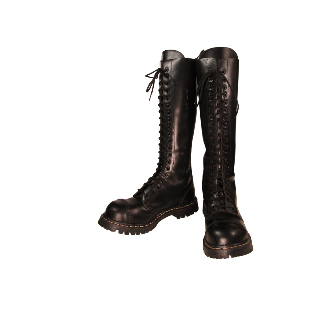 Vintage 90s Gripfast Boots Black Leather Knee High 20 Eye Steel Toe ...