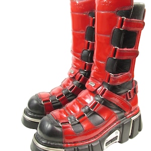 Vintage 1990s New Rock Black Leather and Red Patent Leather Gladiator ...