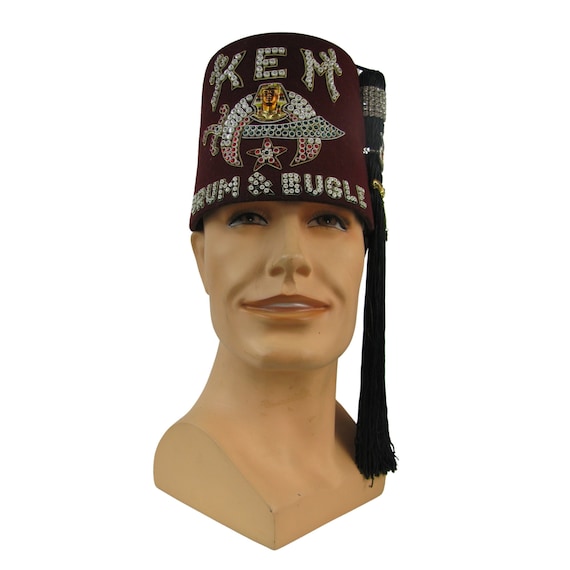 Vintage Shriners Fez KEM Drum and Bugle Hat Ornate Ma… - Gem