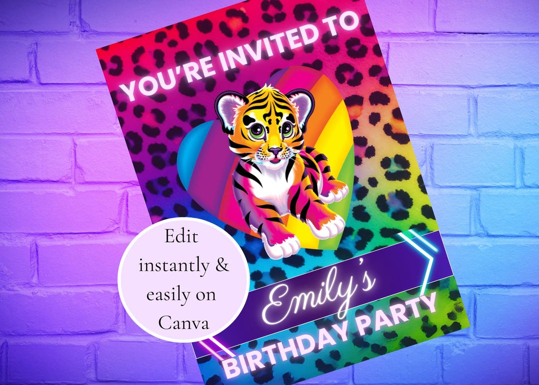90s Tiger Birthday Invitation: Lisa Frank Style (digital Download) - Etsy
