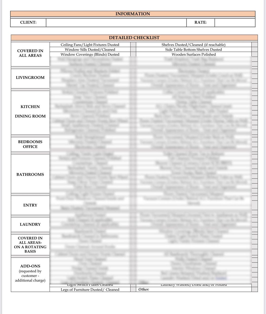 STANDARD CLEANING CHECKLIST (detailed) - Etsy