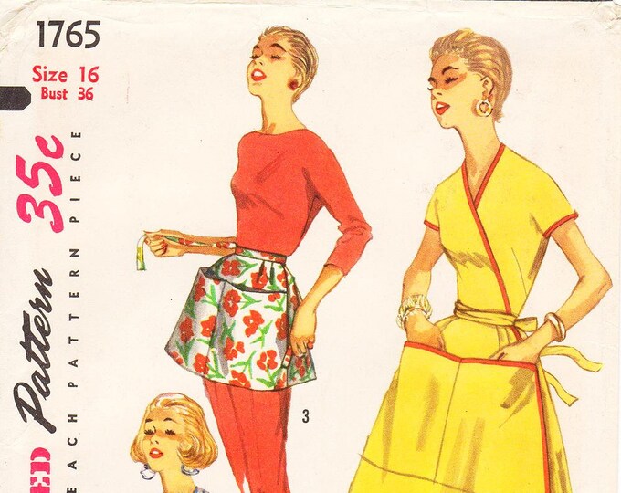 Sz 16/bust 36" - Vintage 50s Apron Pattern - Simplicity 1765 - Misses ...