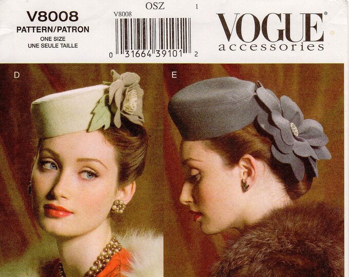 Vogue Hat Pattern V8008 Misses' Vintage Style Pillbox/fascinator Hats ...