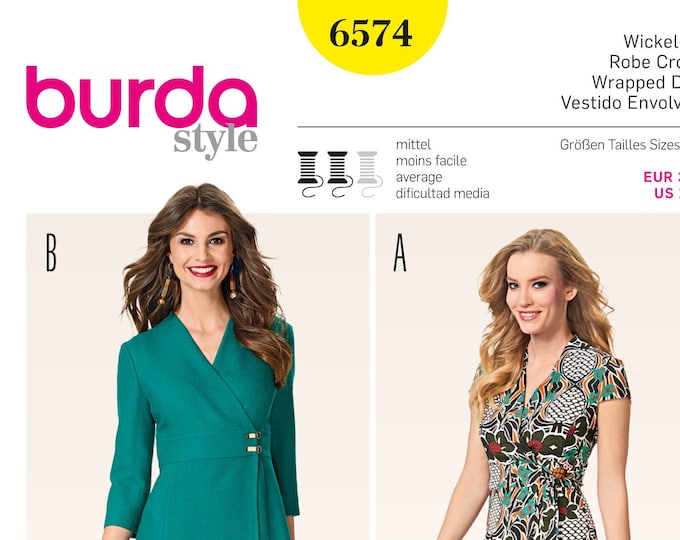 Burda Sewing Pattern 6574 - Misses' Flared Wrap Dress With V-neck, Side ...