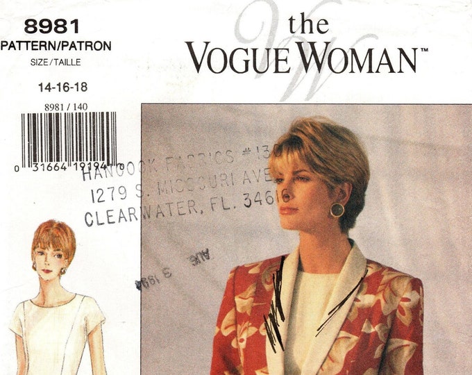 Sz 14/16/18 - Vogue Separates Pattern 8981 - Misses' Lined Jacket With ...
