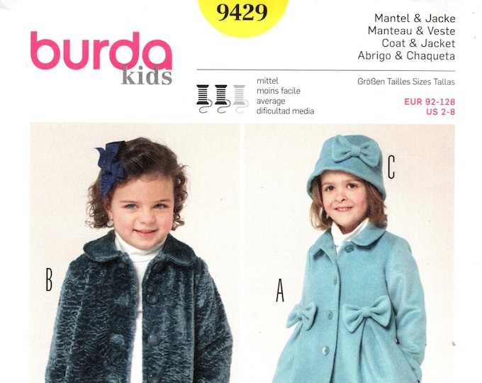 Burda Sewing Pattern 9429 - Girls' Dress Coat With Bow Trim and Bucket ...