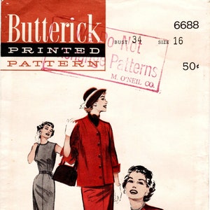 Vintage 50s Dress Pattern: Butterick 6688 Misses' Jewel-neckline Dress ...