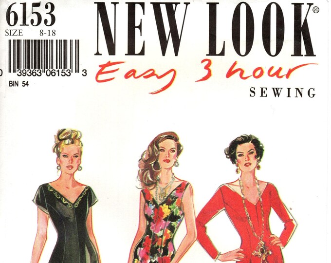 Sz 8 Thru 18 - New Look Dress Pattern 6153 - Misses' Calf Length, V ...