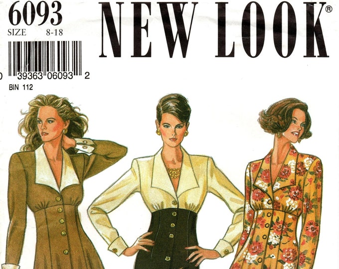 Sz 8 Thru 18 - New Look Dress Pattern 6093 - Misses' V-neckline, Raised ...