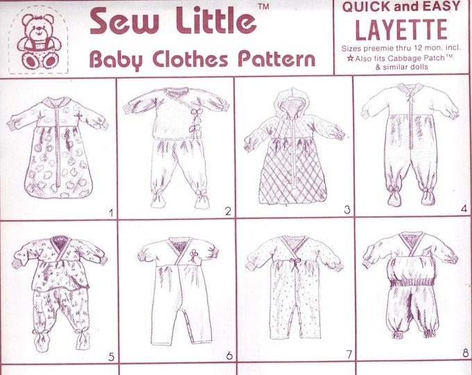 Sew Little Baby Clothes Pattern - Size Preemie Thru 12 Months - Quick ...
