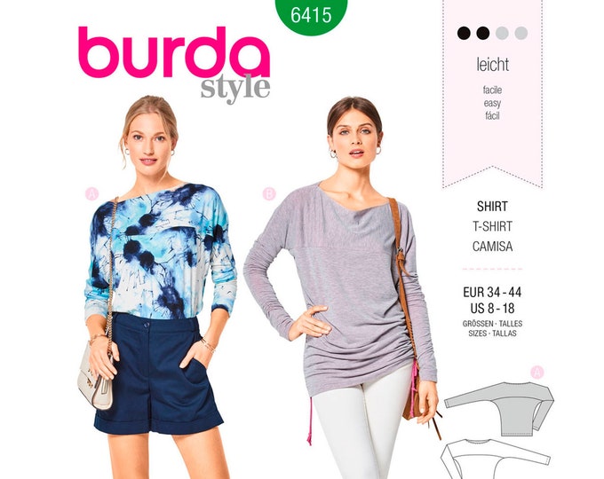 Burda Sewing Pattern 6415 - Misses' Boat Neck, Yoked, Long Sleeve Shirt ...