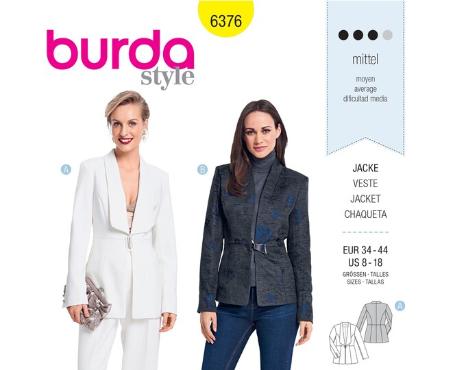 Burda Sewing Pattern 6376 - Misses' Modern, Shawl Collar, Blazer/jacket ...