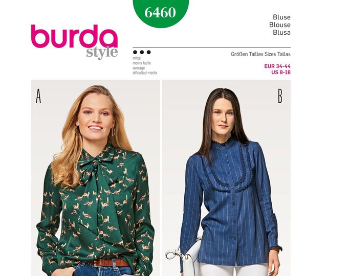 Burda Sewing Pattern 6460 - Misses' Long Sleeve, Buttoned Front, Yoked ...