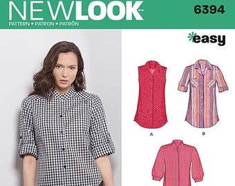 Uncut New Look Sewing Pattern 378 6394 Misses Shirt Button Down Collar ...