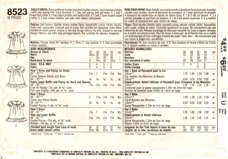 Sz 5 Simplicity Pattern 8523 Girl's Ruffled Hemline, Puff Sleeve ...