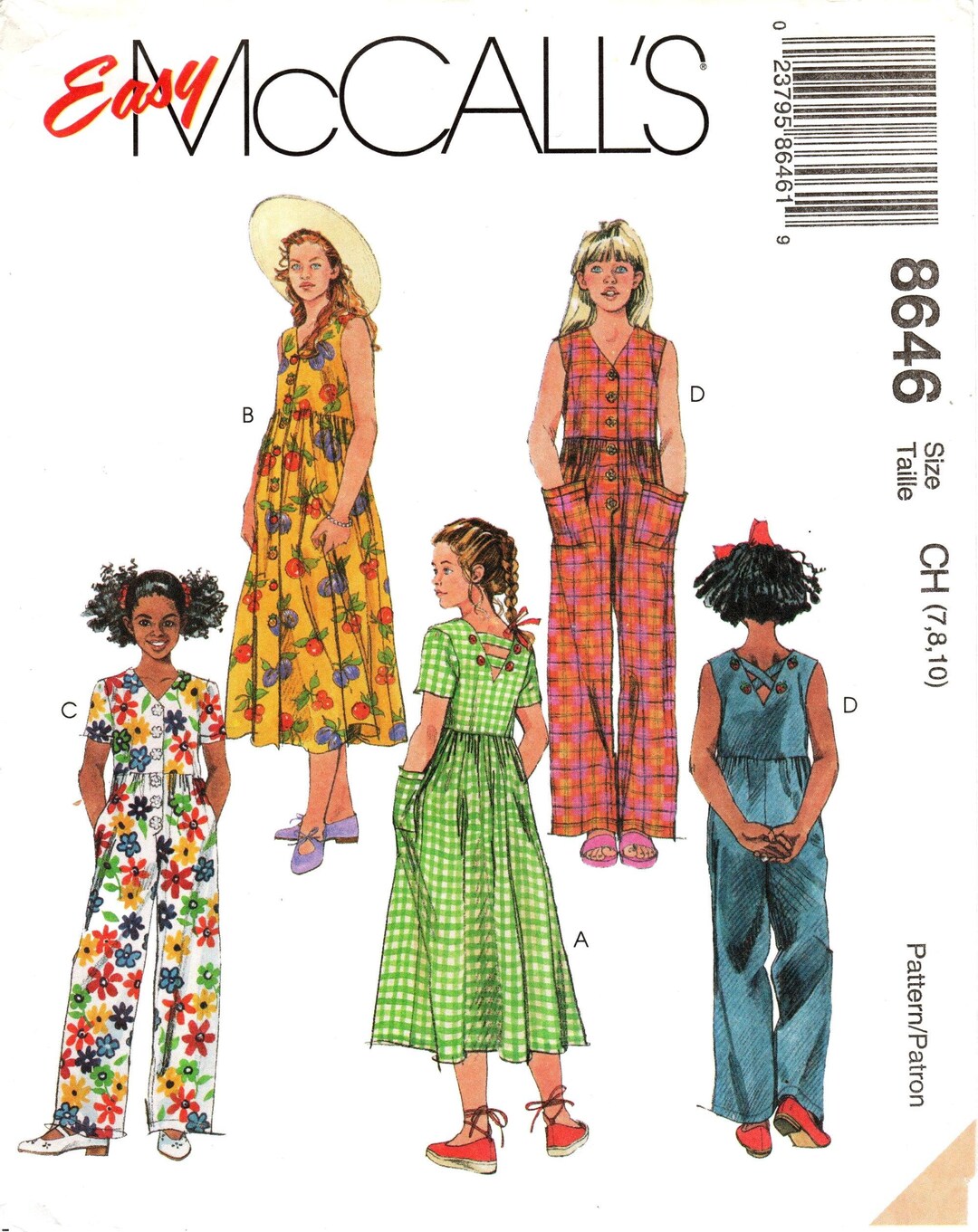 Mccall's Sewing Pattern 8646 - Girls' V-neck, Button Front, Calf Length ...