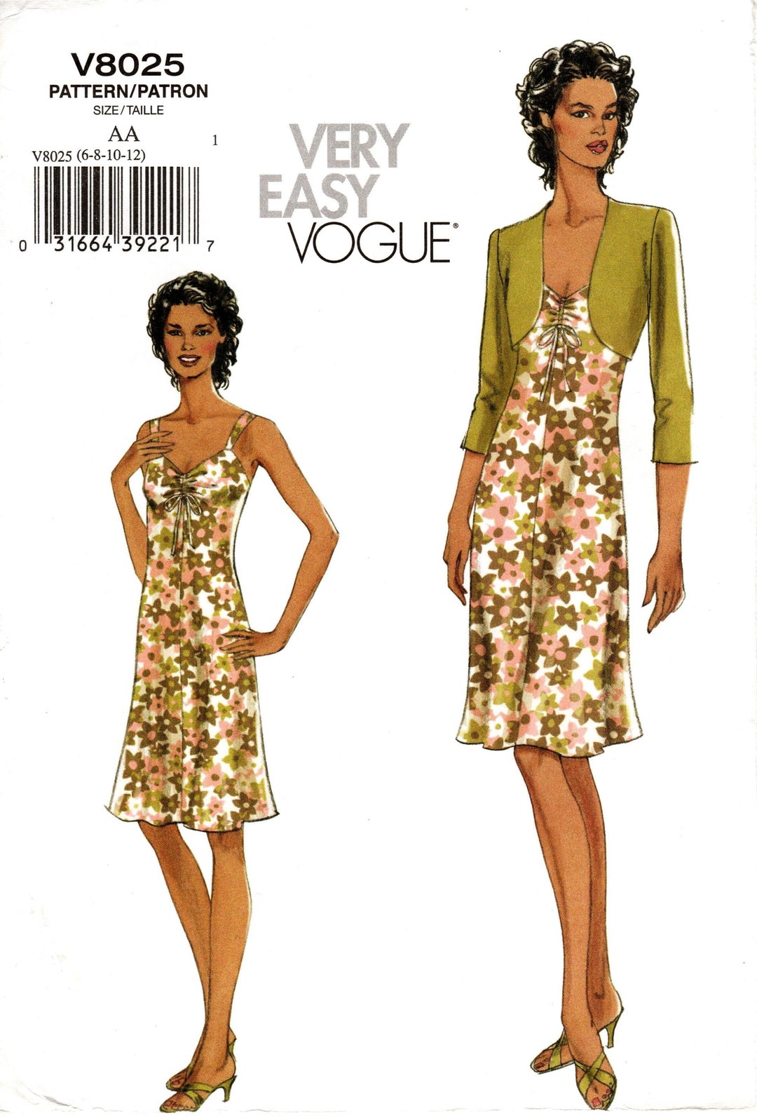 Vogue Sewing Pattern V8025: Sleeveless A-line Dress & Shrug (sizes 6-12 ...