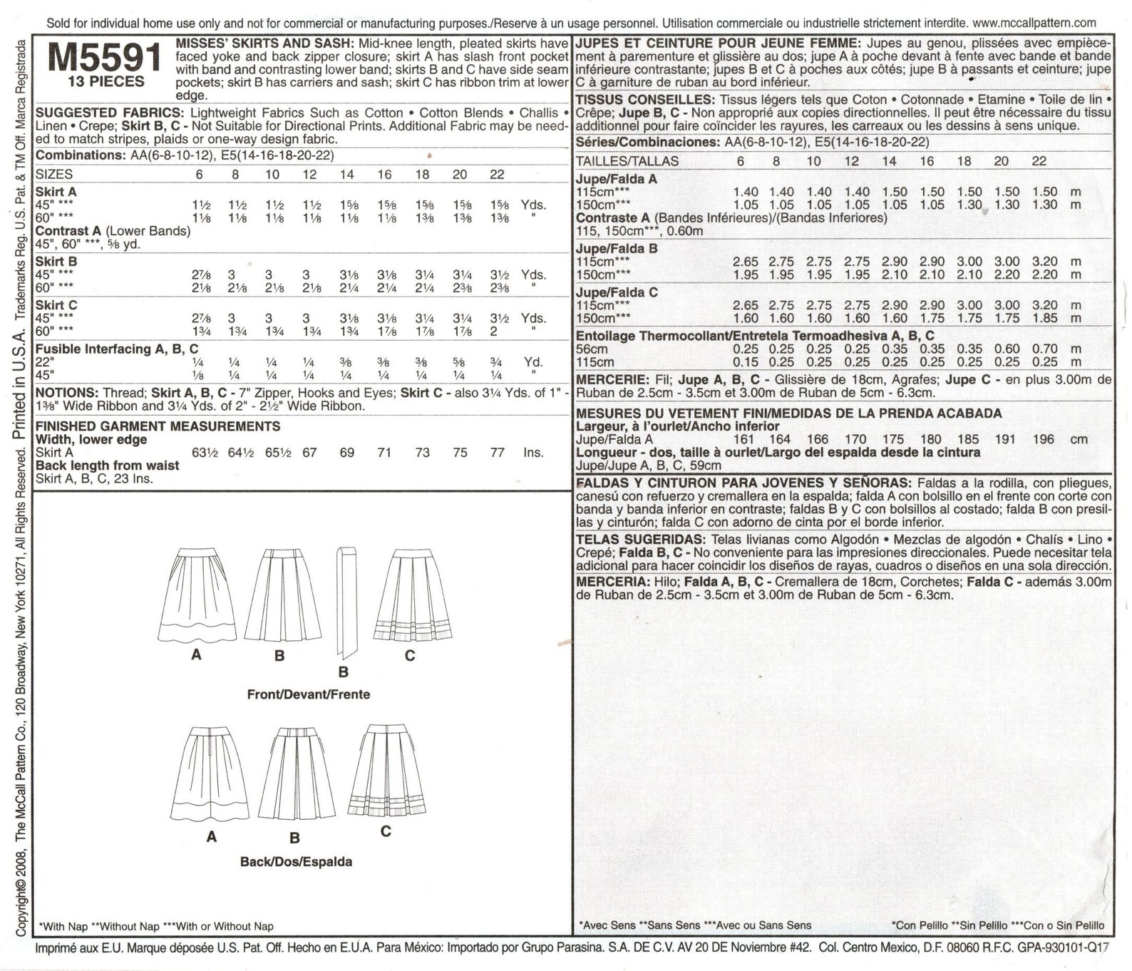 Mccall's Skirt Sewing Pattern M5591: Flared & A-line, Size 6-12 - Etsy