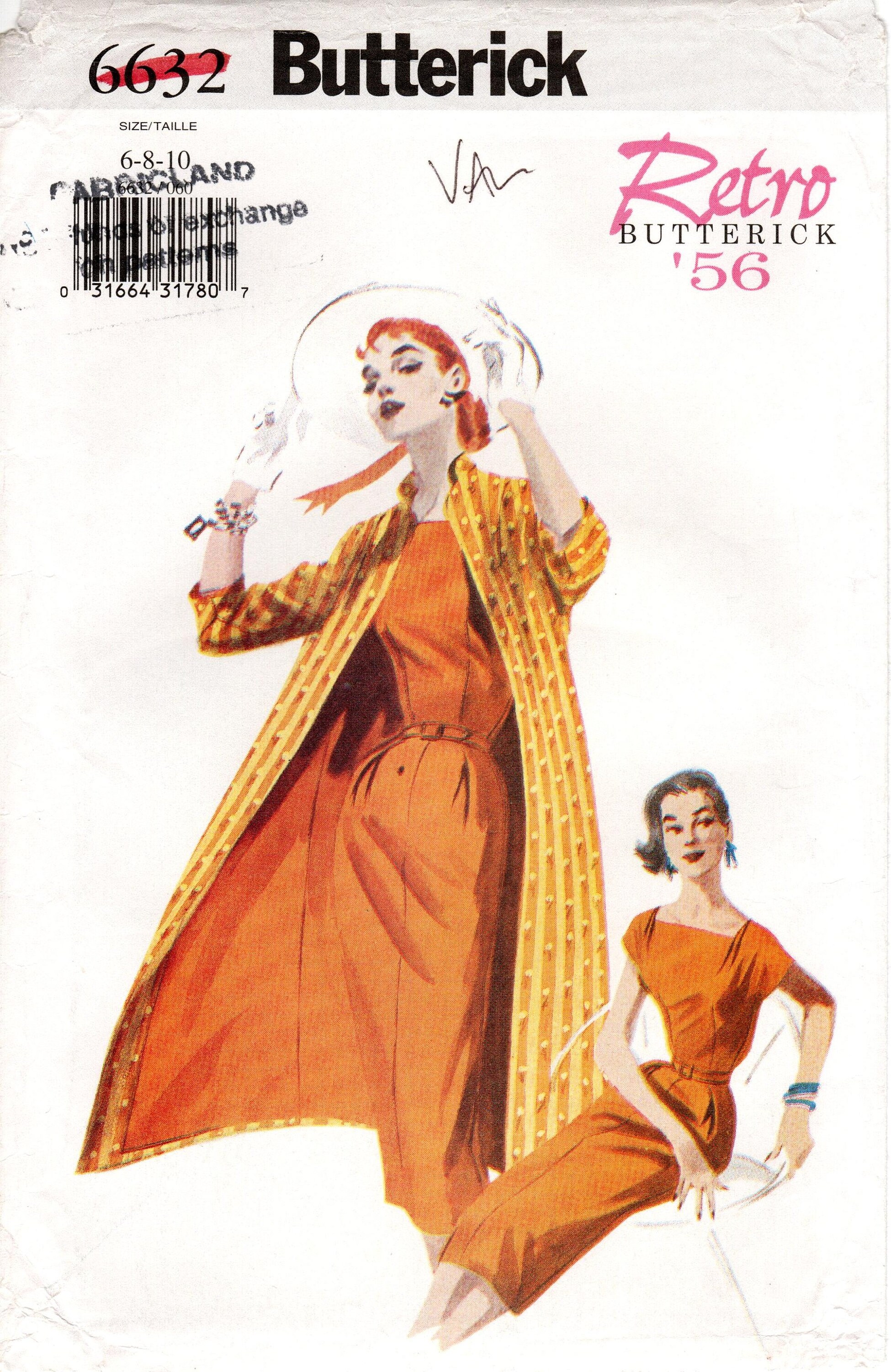 Sz 6/8/10 Butterick Retro Pattern 6632 1956 Vintage Style - Etsy