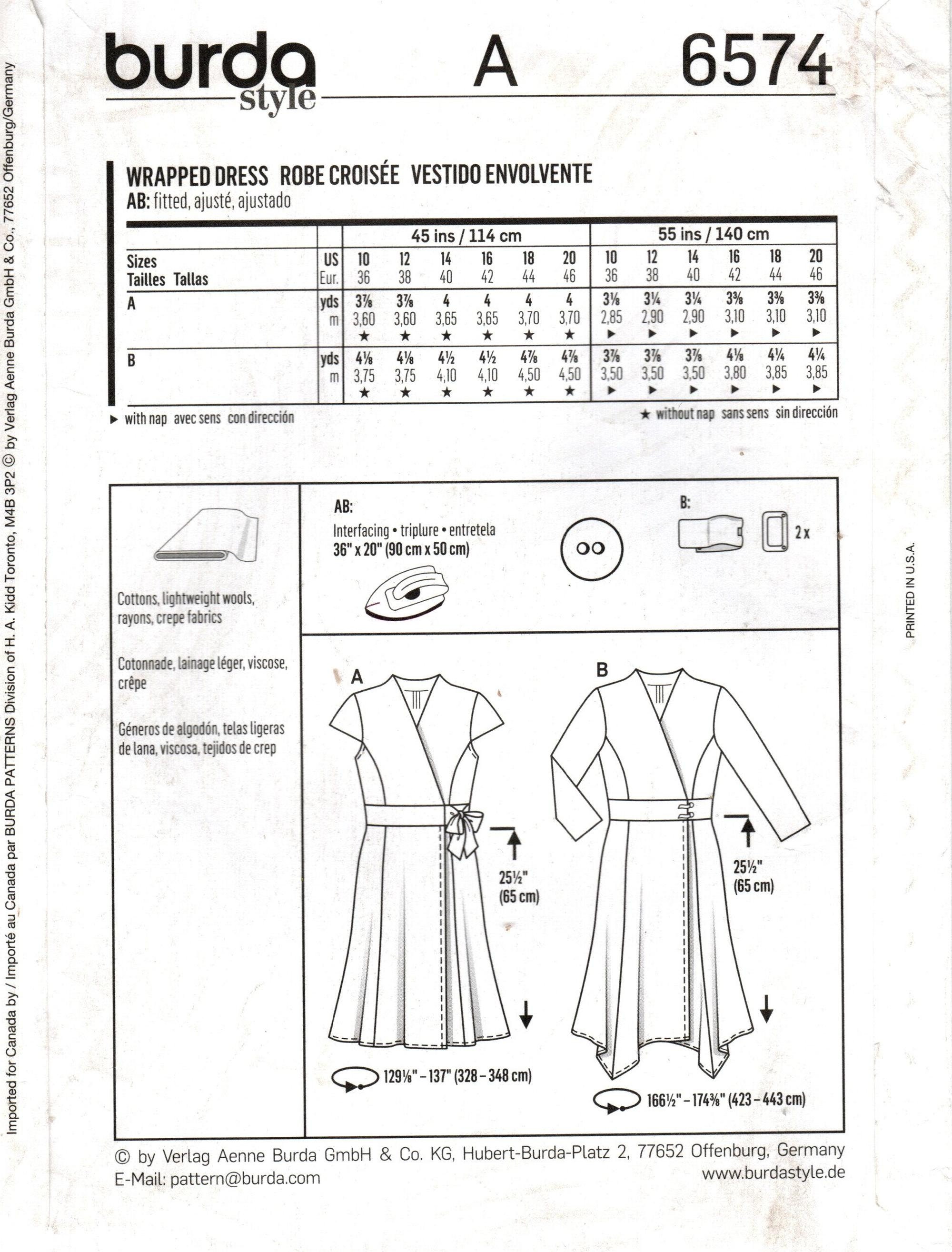 Burda Sewing Pattern 6574 Misses' Flared Wrap Dress With V-neck, Side ...