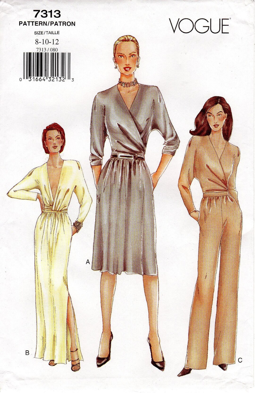 Vogue Sewing Pattern 7313 - Misses' V-neck Wrap Top, Gathered Waist ...