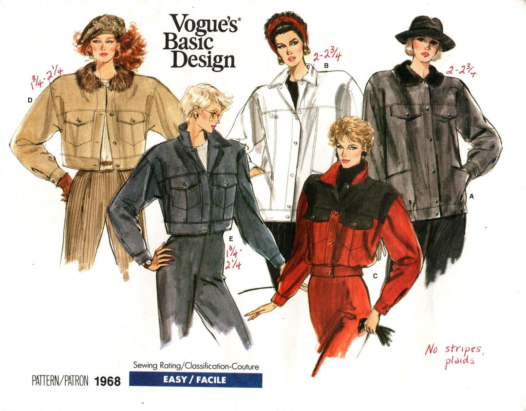 Sz 8/10/12 - Vogue Jacket Pattern 1968 - Misses' Loose-fitting, Unlined ...