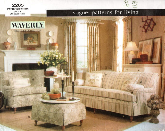 Vogue Sewing Pattern 2265 - Slipcovers for Sofa/chair/ottoman and ...