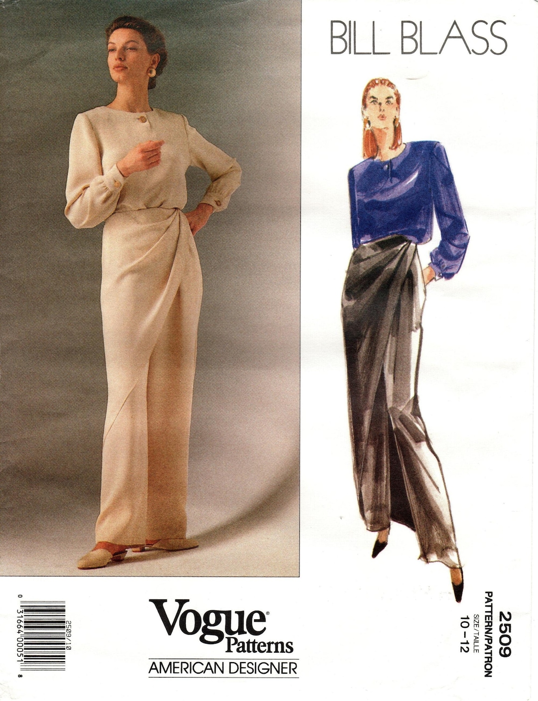 Vogue 2509 Bill Blass Sewing Pattern: Misses' Top & Pleated Overlay ...