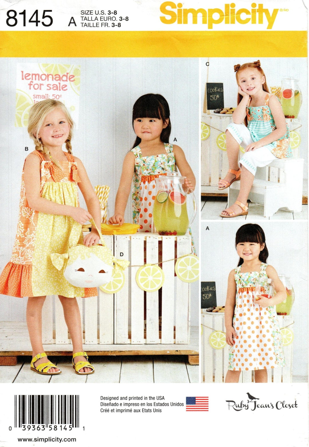 Sz 3 Thru 8 - Simplicity Girls' Dress Pattern 8145 by RUBY JEAN'S ...