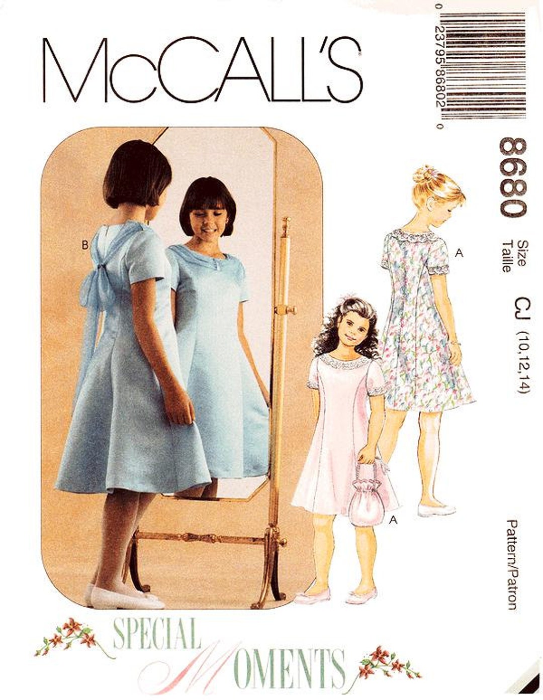 Girls' Dress Pattern Mccall's 8680 - Girls' Dress and Drawstring Purse ...