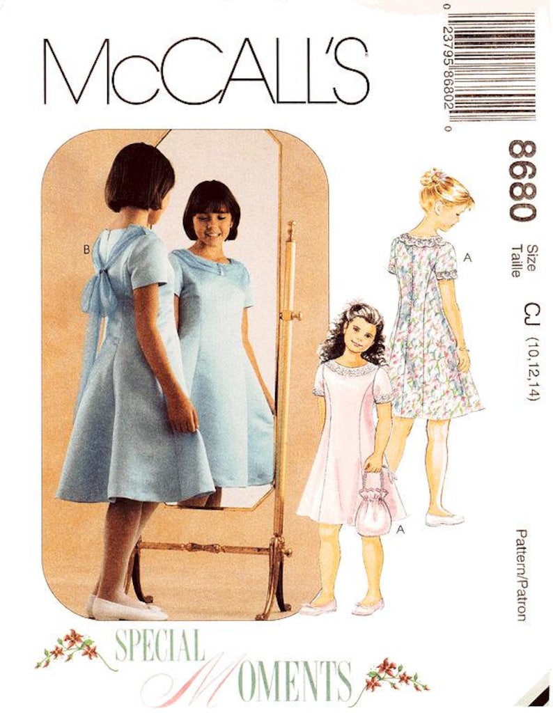 Girls' Dress Pattern Mccall's 8680 Girls' Dress - Etsy