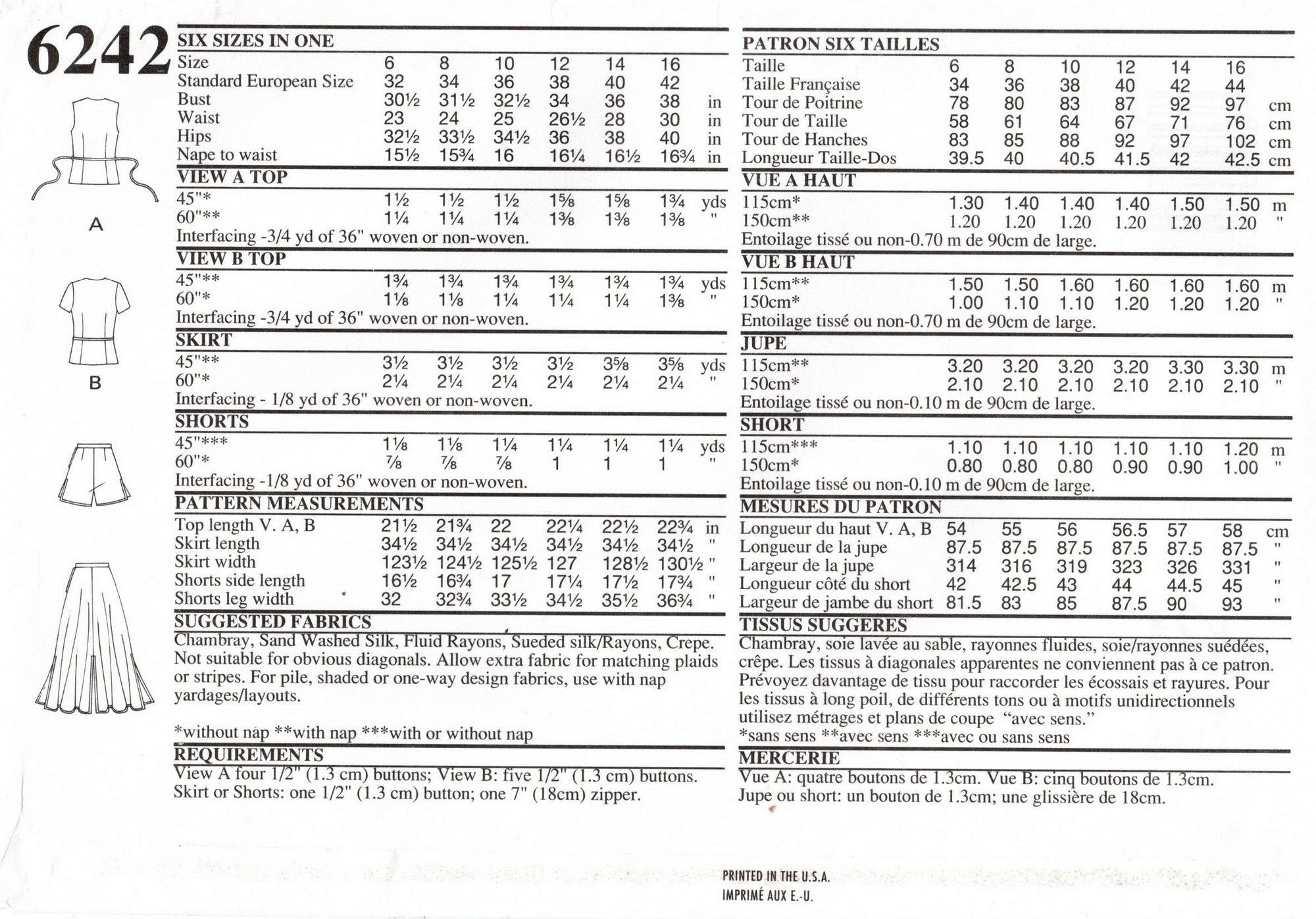 Sz 6 Thru 16 New Look 6242 Misses' Front Buttoned, V-neck, Darted Tops ...