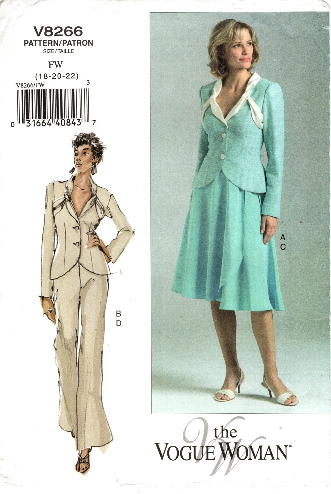 Vogue 8266 Sewing Pattern: Misses' Jacket, Skirt & Pants - Pick Sz - Etsy