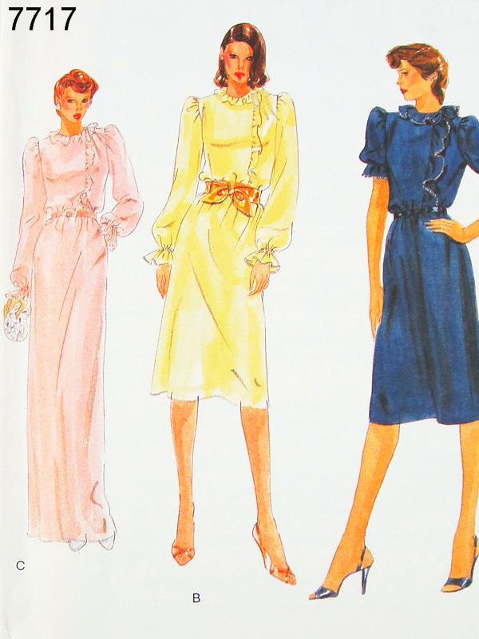 Vogue 80s Dress Pattern 7717 Misses' Dress in 3 - Etsy