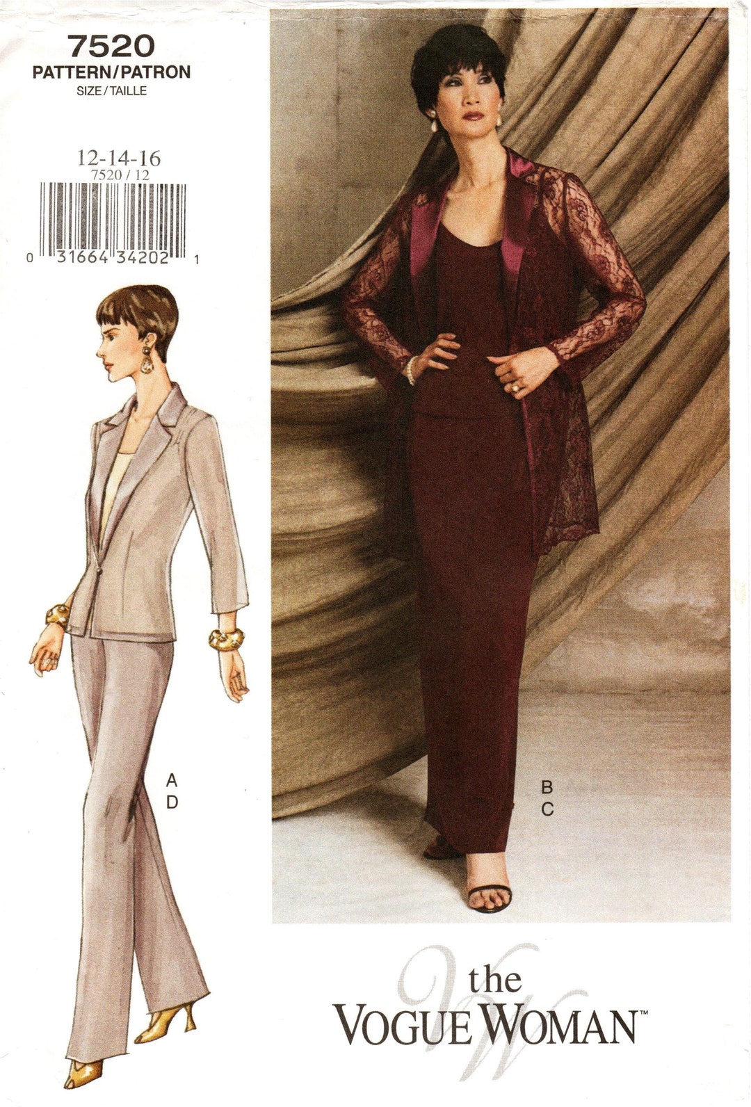 Sz 12/14/16 Vogue Separates Pattern 7520 Misses' Loose Fitting, Above ...