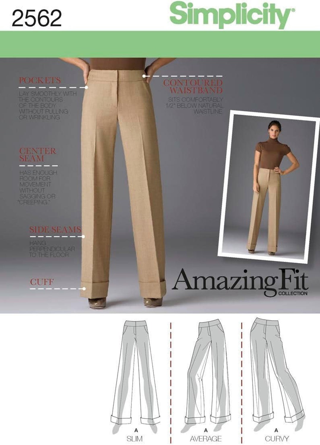 Simplicity Sewing Pattern 2562 - Misses' Wide Leg, Cuffed Pants for ...