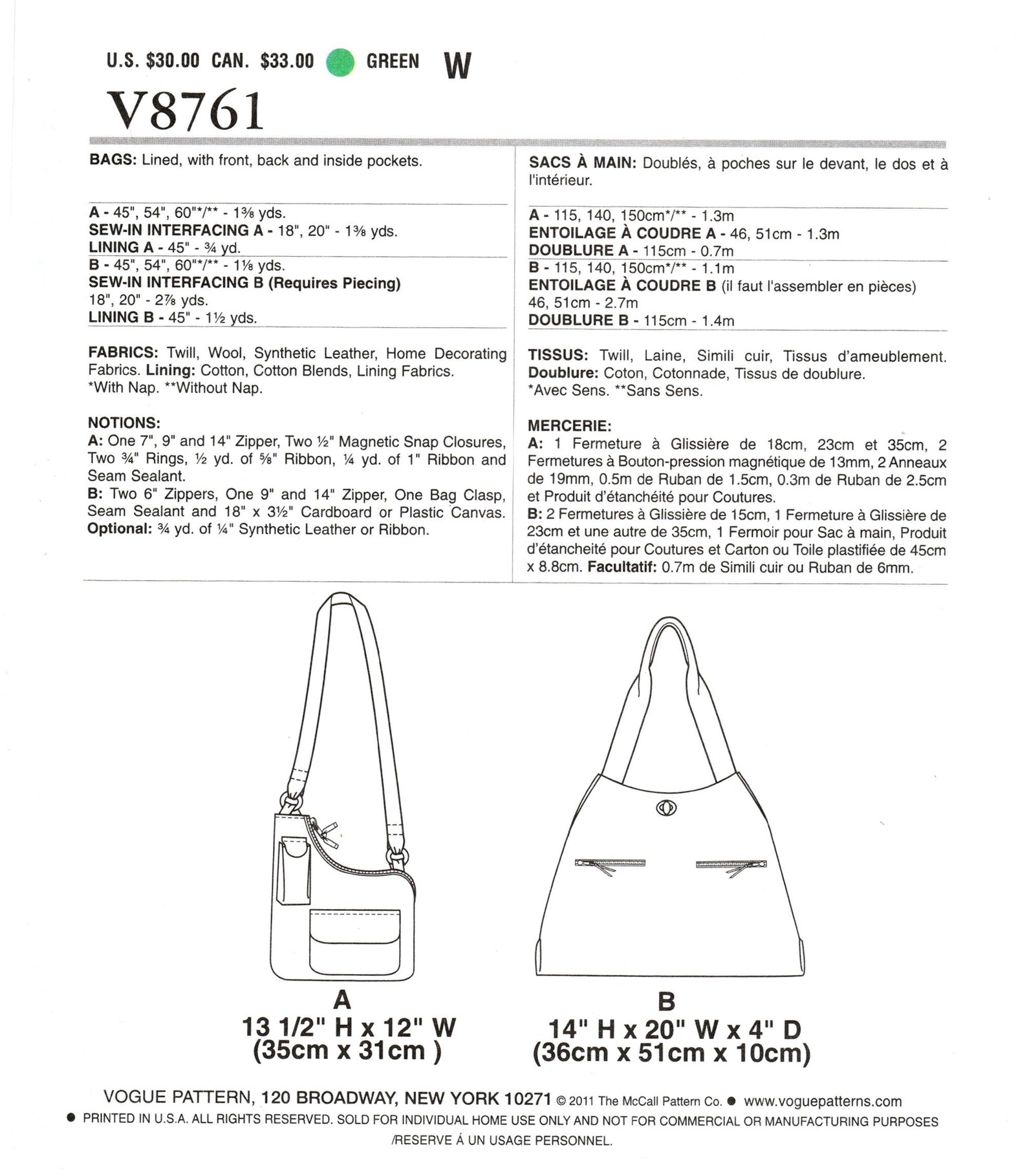 Vogue Accessories Pattern V8761 by MARCY TILTON Misses' - Etsy