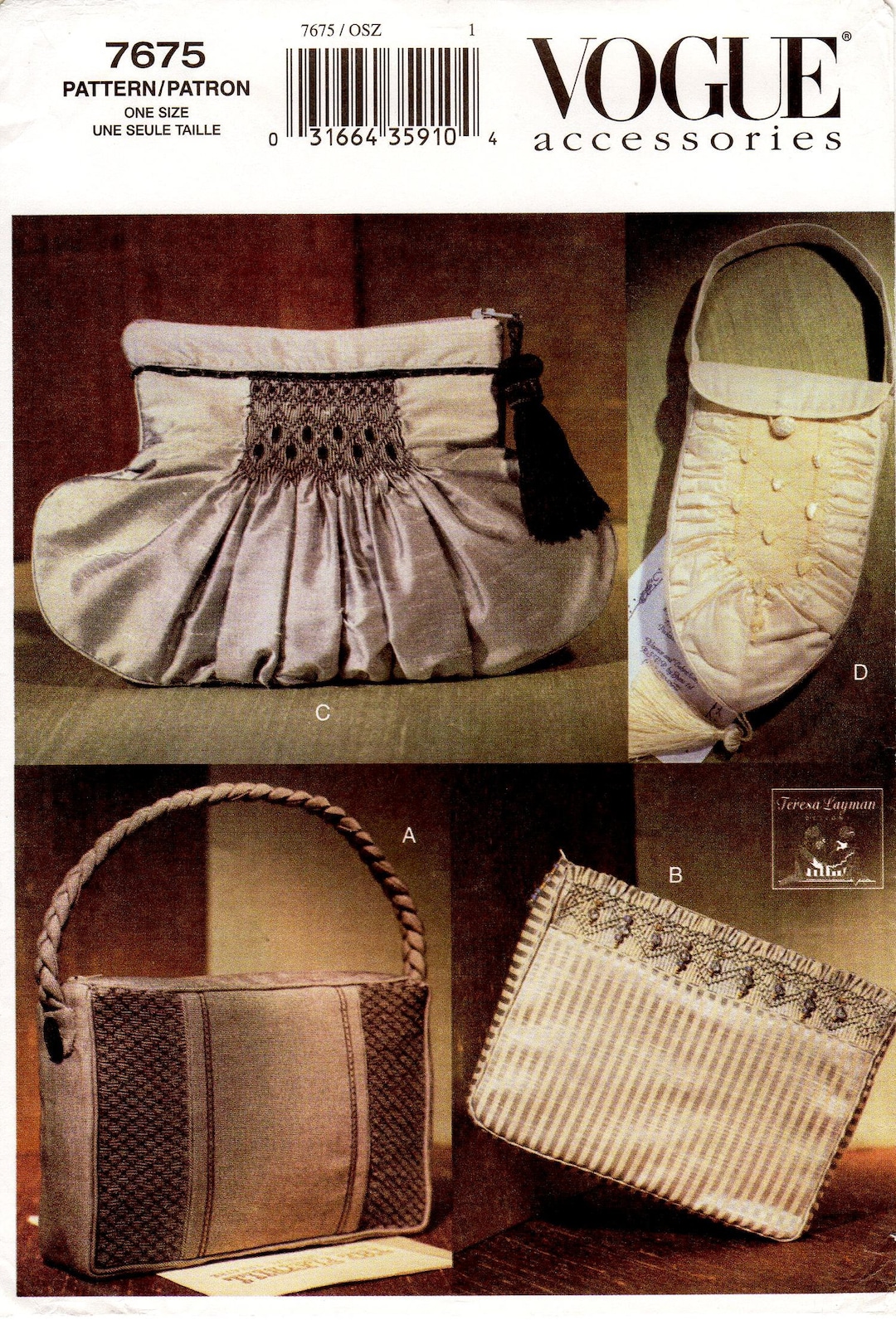 Vogue 7675 Handbag Pattern: Smocked & Beaded Evening Bags - Etsy Australia