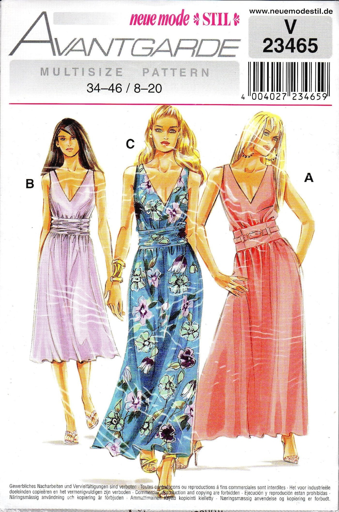 Sz 8 to 20 - Neue Mode Pattern V23465 - Misses' Sleeveless, V-neckline ...