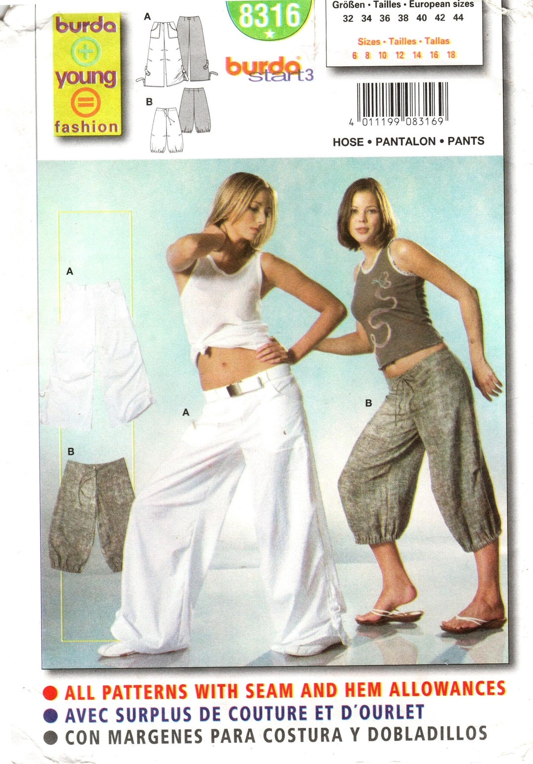 Burda Sewing Pattern 7534 Misses' Low Rise, Wide Leg Pants in Two ...